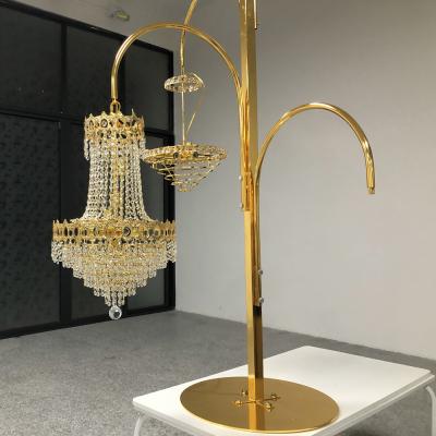 China ZT-560 Gold Metal Chandelier Centerpiece 4 Hooks Hanging Crystal Support 270cm Height Wedding Decoration for sale
