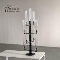 China 122cm Tall 9 Arm Crystal Candelabra Black Silver for Wedding Centerpiece Decor for sale