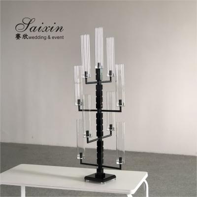 China 122cm Tall 9 Arm Crystal Candelabra Black Silver for Wedding Centerpiece Decor for sale