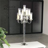 China 9 Branch Crystal Candelabra Square Base 120cm Tall Clear Crystal Candle Holder for Wedding for sale