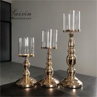 China Three Piece Golden Metal Candle Holder Set Tall Candlesticks 45cm 35cm 30cm for Wedding Party Decoration for sale