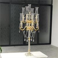 China 9 Arms Gold Metal Crystal Candelabra Wedding Centerpiece 130cm H 60cm W for sale