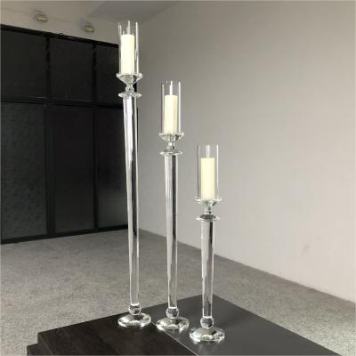 China Crystal Candle Holder Long Pole 115CM Clear Glass Luxury Event Table Decoration for sale