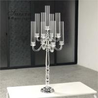 China Crystal Candle Holder Wedding Centerpiece 9 Arms Glass Candelabra 120cm H for sale