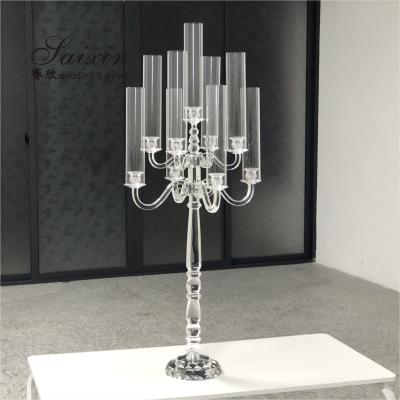 China Crystal Candle Holder Wedding Centerpiece 9 Arms Glass Candelabra 120cm H for sale