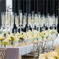 China Wholesale Luxury Crystal Glass Candelabra 9 Arms Tall Cylinder Centerpiece 120cm H for sale