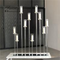 China Crystal Candlestick Centerpiece 10 Holder Long Base 145cm Clear Glass Wedding Event Decor for sale