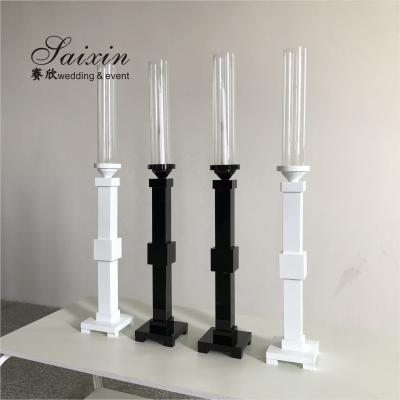 China 56cm x 13cm Single Square Pillar Crystal Candlestick for Wedding Party Decoration in White/Black for sale