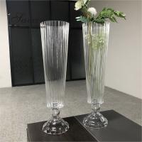 China 30 Inch Tall Clear Glass Vase with Striped Cone Design - 76cm Height, 20cm Width for Wedding Decor for sale