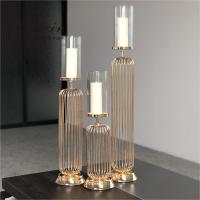 China Golden Wedding Candle Holders Set 3 Pcs - Metal Steel Wire Candelabra 50cm/65cm/80cm with Glass Cylinder for sale