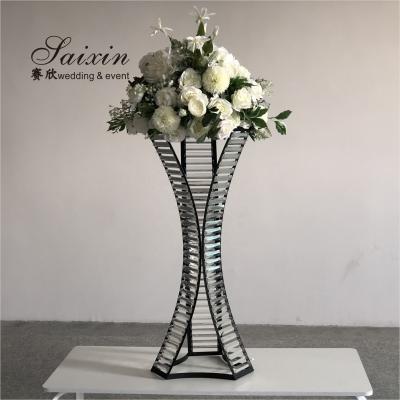 China ZT-538B Triangle Black Flower Stand with Crystal Prisms 90cm H for Wedding Centerpieces for sale