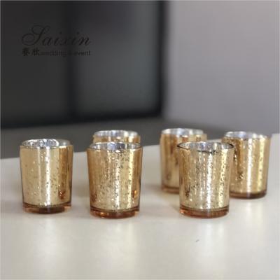 China 5.5cm x 6.5cm Glass Votive Candle Holders with Glitter Finish - Gold, Silver & Clear Colors for Wedding Events for sale