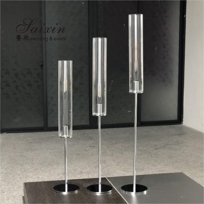 China ZT-418S High Glass Tube Silver Metal Candle Holder 27-43 Inch for Wedding Centerpieces for sale