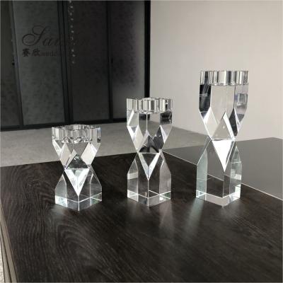 China Clear Crystal Brilliant Cut Tealight Candle Holders 3-Piece Set for Wedding Centerpieces for sale