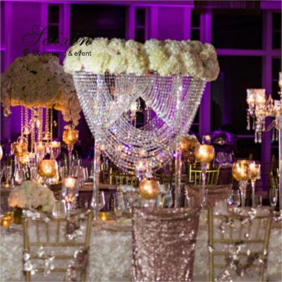 China Crystal Wedding Flower Stand 120 cm High Clear Glass Centerpiece for Event Decor for sale