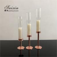 China Rose Gold Metal Candle Holders 3 Piece Set Wedding Centerpiece 54cm 41cm 34cm for sale