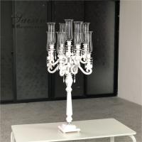 China White Crystal Candelabra 9 Arm Hurricane Glass 110cm Tall for Wedding Event Decor for sale