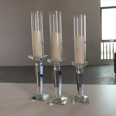 China Silver Black 3 Piece Candle Holder Set Centerpiece Crystal Candlestick 20cm for sale