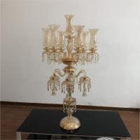 China 13 Arm Crystal Glass Candelabra Table Centerpiece 130cm High Champagne Gold Wedding Decoration for sale