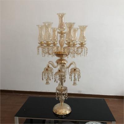 China 13 Arm Crystal Glass Candelabra Table Centerpiece 130cm High Champagne Gold Wedding Decoration for sale