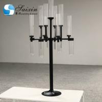 China 90cm Metal Crystal Candelabra Glass Candle Holder Silver Gold Black for Wedding Centerpiece for sale