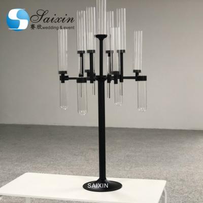 China 90cm Metal Crystal Candelabra Glass Candle Holder Silver Gold Black for Wedding Centerpiece for sale