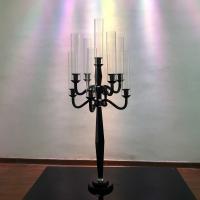China 9 Arm Crystal Candelabra Black Candle Stand Wedding Table Centerpieces for sale