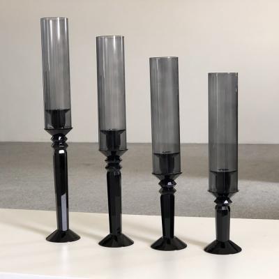 China Black Crystal Pillar Candle Holders Set of 4 Decorative Wedding Table Centerpiece 15-30cm for sale
