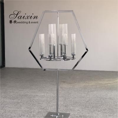 China Silver Hanging Metal Crystal Candelabra Hexagon Frame 12 Arms 160cm for sale