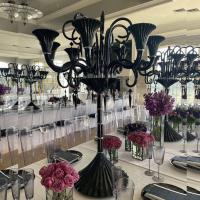 China Black Crystal Candelabra Centerpiece 130cm Tall Wedding Candle Holder Glass Big for sale