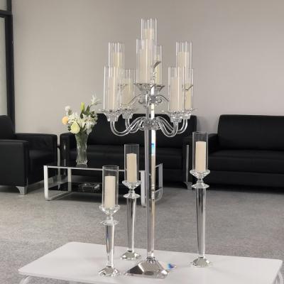 China K9 Crystal Candelabra 90cm Height with Taper Pillar Candles for Wedding Table Decor Centerpiece for sale