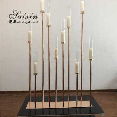 China 10 Arm Gold Candelabra Candle Holder Standing Chandelier 180cm H for Wedding Decor for sale