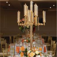 China 13 Arm Metal Gold Candelabra 150cm Tall Wedding Centerpiece Candle Holder with Glass Cups for sale