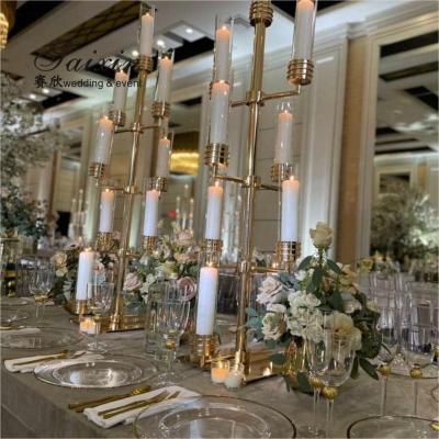 China Gold Metal Crystal Candelabra Party Electroplating Shiny Candle Stand 160cm for sale