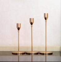 China Wholesale 3 Piece Set Rose Gold Metal Candlestick Holder 24cm 29cm 34cm for Home Wedding Decoration for sale