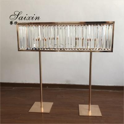 China 100cm x 100cm Rectangle Crystal Wedding Centerpiece with LED Lighting - Gold/Silver Metal Glass Decor for sale
