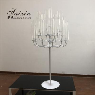 China White Metal Candelabra 150cm Tall 25 Arms with Glass Chimney for Wedding Decoration for sale