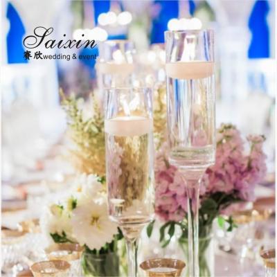 China Clear Glass Long Stemmed Vase Set 40-55cm Floating Candle Holder Wedding Decoration for sale
