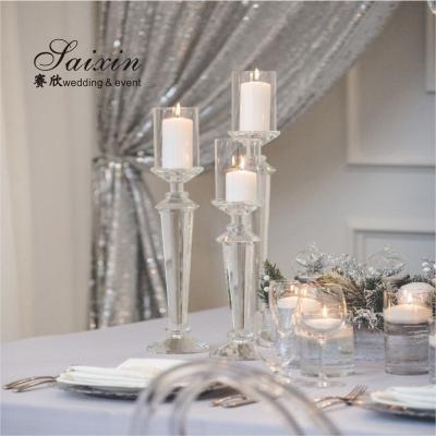 China 3 Piece Crystal Pillar Candle Holders Set 25cm 32cm 40cm for Wedding Centerpiece Home Decor for sale