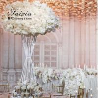 China White Geometric Trumpet Metal Floral Stand 100cm Height 35cm Width for Wedding Events and Home Decor for sale
