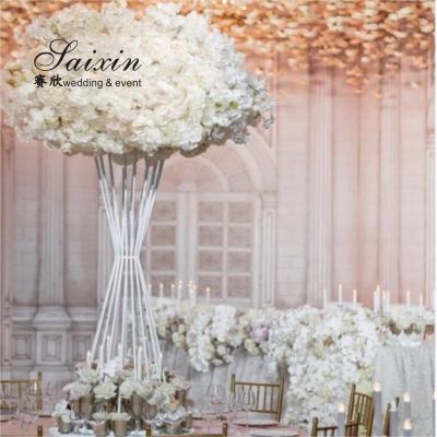 China White Geometric Trumpet Metal Floral Stand 100cm Height 35cm Width for Wedding Events and Home Decor for sale