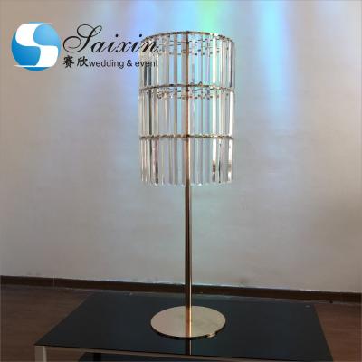 China 130cm Gold Metal Wedding Centerpiece Stand with Long Crystal Accents - 40cm Diameter Cylinder for sale