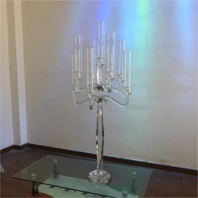 China Saixin 9-Arm Crystal Candelabra - 125cm Tall Wedding Centerpiece Holder in Clear/Black Colors for sale