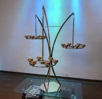 China Gold Metal Hanging Candelabra Centerpiece Flower Stand 120cm H 80cm W for sale