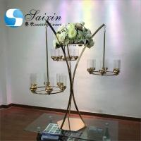 China 120cm Tall Metal Wedding Flower Stand with 3-Branch Candle Holder in Gold/Silver - 80cm Width Centerpiece Decor for sale