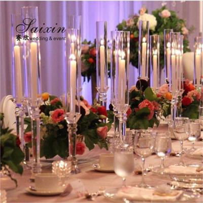 China 3 Piece Set Tall Crystal Hurricane Candle Holder 55 60 65cm Wedding Table Decoration for sale