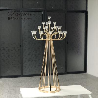 China 25 Arms Gold Metal Candelabra Candle Holder Stand 130cm H x 60cm W Wedding Decoration for sale