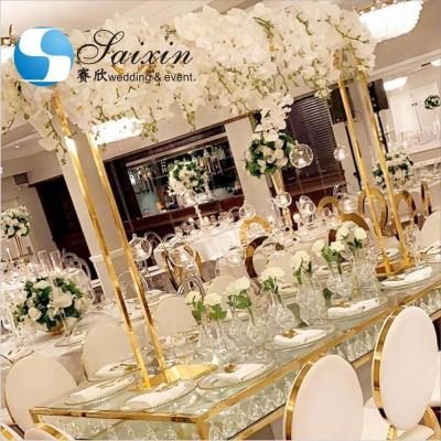 China ZT-390G 1.8m Large Gold Metal Flower Stand Wedding Centerpiece 130cm Height Customizable Event Decor for sale
