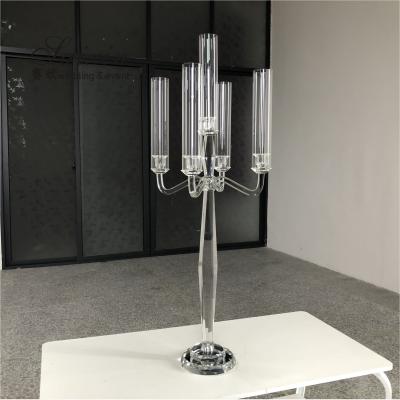 China ZT-271 5-Arm Crystal Wedding Candelabra 120cm Height with Flower Plate - Clear Glass Centerpiece for Events for sale