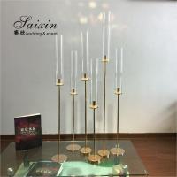 China Gold Brass Candlestick Holder 27 to 43 Inch Wedding Decoration Accessories Metal Glass for sale